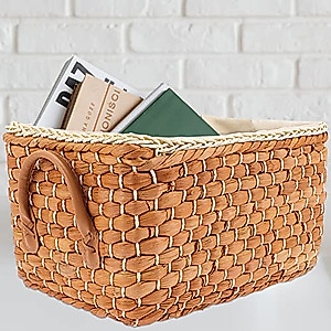 GANAZONO Woven Wicker Baskets Rustic Handmade Storage Basket Decorative Shelf Baskets Rattan Makeup Organizer Toys Storage Box for Toilet Shelves Laundry Room Coffee
