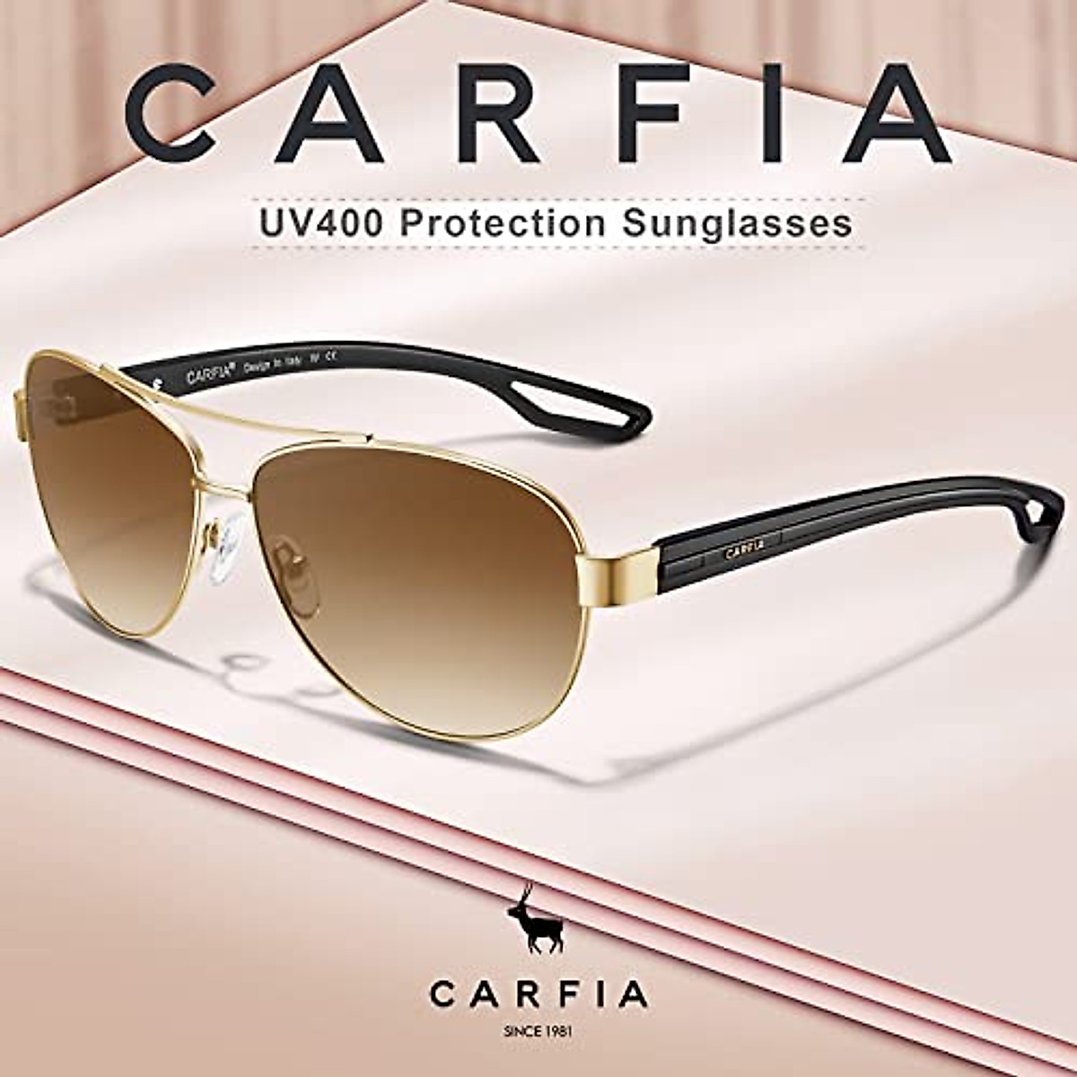 CARFIA Polarized Sunglasses for Women UV Protection Ultra-Lightweight Comfort Metal Frame Driving Glasses CA3210