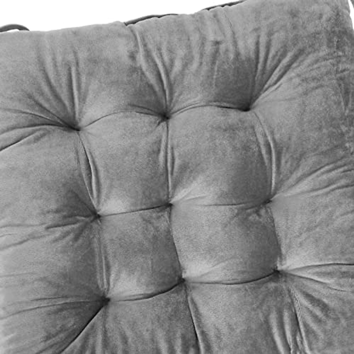 ELFJOY 4 Pack Chair Cushions for Dining Chairs Chair Pads Cushion for Kitchen Office Tufted Square Seat Cushion with Ties (16" Grey Velvet)