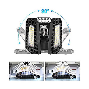 Gyrategirl LED Garage Light, 80W Garage Light 8000LM Deformable Led Shop Lights with 3 Adjustable Wings, Folding Garage Lights Shop Lighting, E26/E27 Panel Lights for Garage/Warehouse/Basement