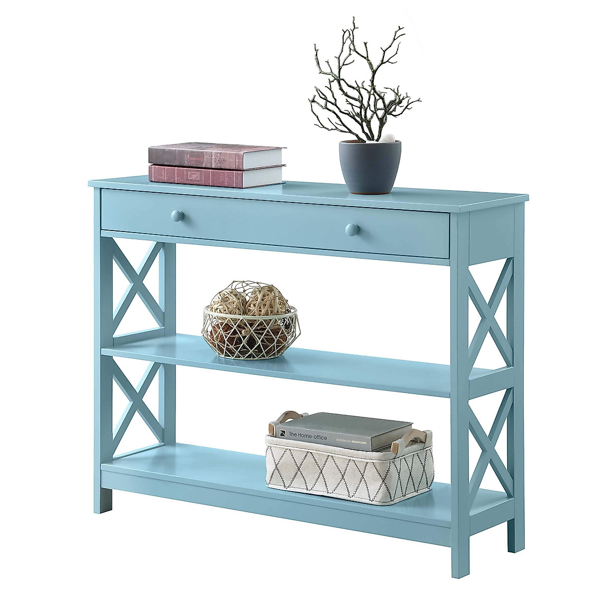 Convenience Concepts Oxford 1 Drawer Console Table with Shelves, Sea Foam Blue