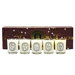 Diptyque Set of 5 35g Small Scented Candles Limited Edition Holiday Gift Set:: Baies / Berries, Roses, Figuier / Fig Tree, Ambre / Amber and Tubéreuse / Tuberose