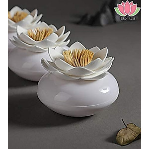 Niviy Q-Tips Holder Cotton Swab Organizer Lotus Shape Swab Cosmetic Storage Bathroom Decor, White1
