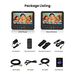 FANGOR 7.5’’ Dual Car DVD Player, Portable DVD Player for Car with 5 Hours Rechargeable Battery, Last Memory, AV Out&in, Supported USB/SD/Sync TV, Regions Free ( 1 Player + 1 Monitor )