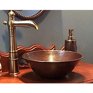 SimplyCopper 14" Round Copper Vessel Bath Sink Brushed Sedona Highlighting