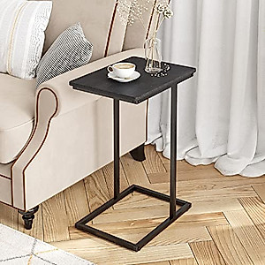 Novilla Side Table C-Shaped Slim End Table Small Side Snack Table for Living Room Bedroom Sofa Couch, Black