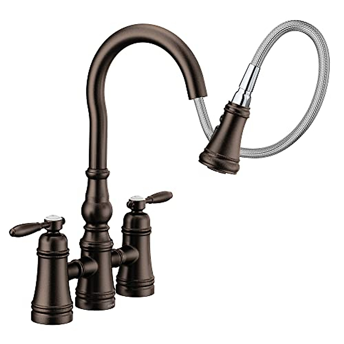 Moen S73204ORB Weymouth Two Handle Pulldown Bridge Kitchen Faucet, Oil Rubbed Bronze