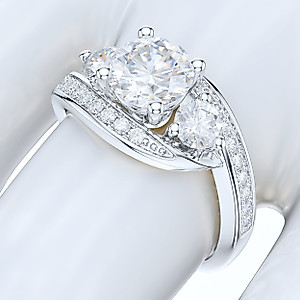 PRSTANI Sterling Silver Fancy Split Three Stone Style Round Brilliant Cut Genuine Moissanite Promise Engagement Ring (8)