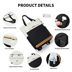 GOLF SUPAGS Convertible Tote Backpack Wide Top Open Water Resistant Backpacks with USB Charging Port College Bags Fits 15.6 Inch Notebook (Black & White)