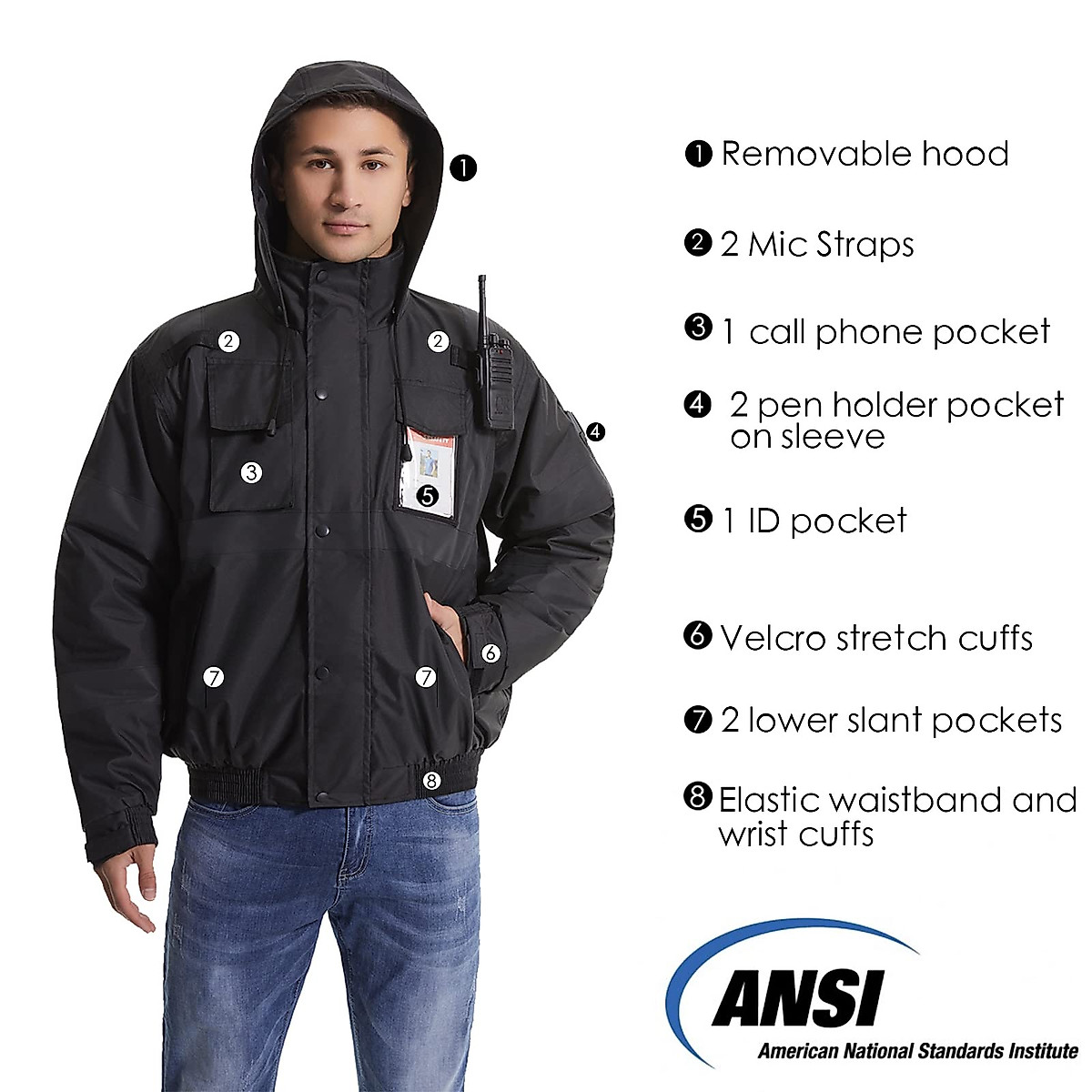 SKSAFETY High Visibility Reflective Jackets for Men, Waterproof Safety Jacket for Men with Pockets, Black Work Construction Coats for Winter Cold Weather,2XL, 1 Pack