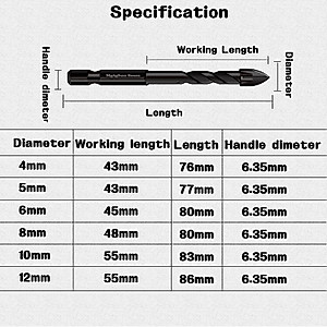 Mgtgbao 10PC 6mm Masonry Drill Bits, 1/4” Concrete Drill Bit Set for Tile,Brick, Plastic and Wood,Tungsten Carbide Tip Best for Wall Mirror and Ceramic Tile.