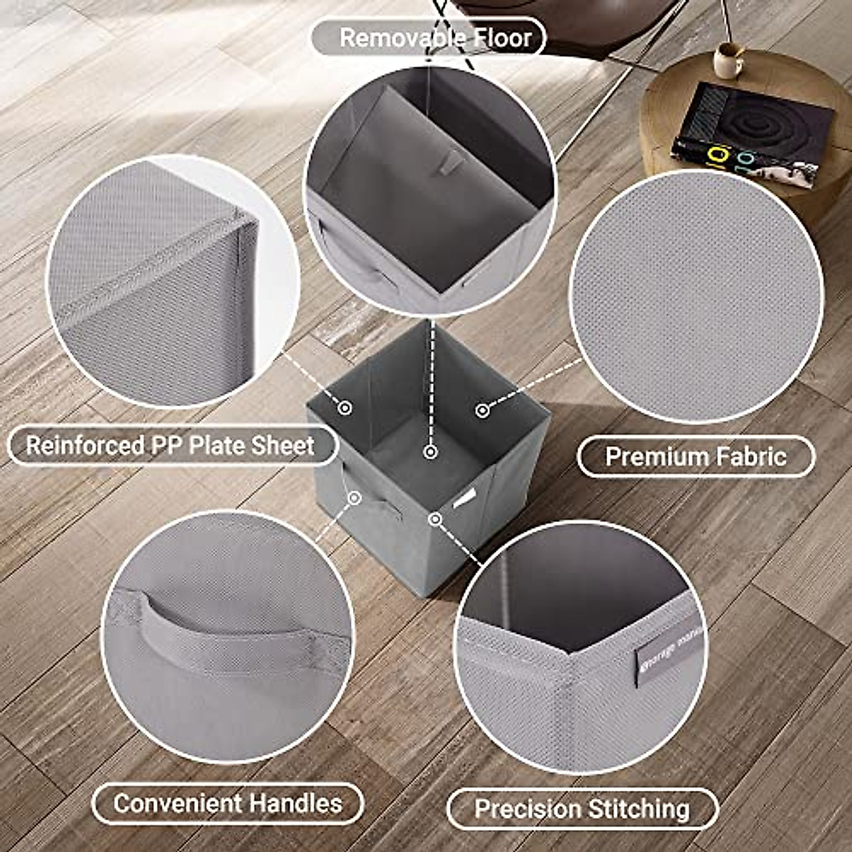 STORAGE MANIAC Storage Cubes, 11 Inch Collapsible Storage Bins with Handles, 6 Pack Fabric Foldable Bins for Organization, Durable Storage Bins for Closet, Shelves, Offices, Toys, Grey