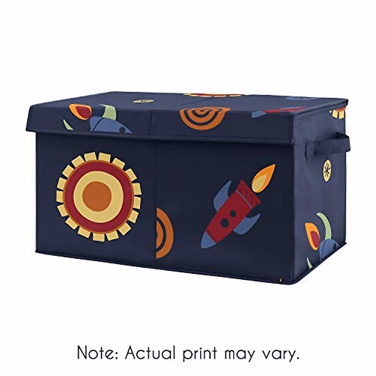 Sweet Jojo Designs Space Galaxy Planets Boy Small Fabric Toy Bin Storage Box Chest For Baby Nursery or Kids Room - Navy Blue Star and Moon Rocket Ship