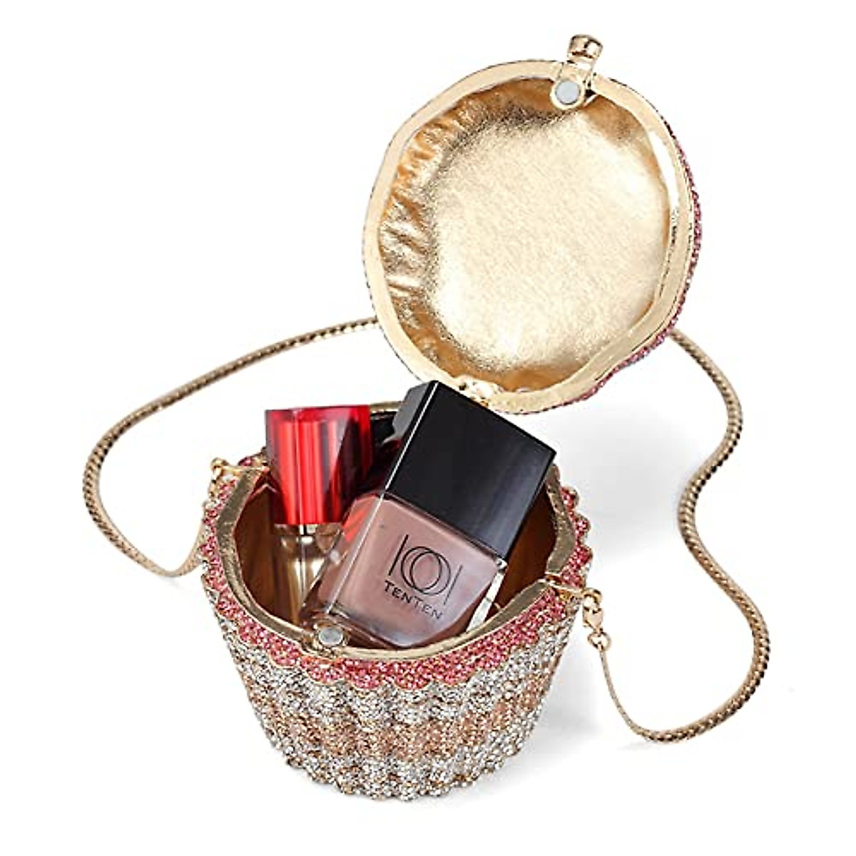 Tngan Women Cute Cake Evening Clutch Sparkling Full Rhinestones Mini Purse Banquet Prom Wedding Handbag, Pink 2