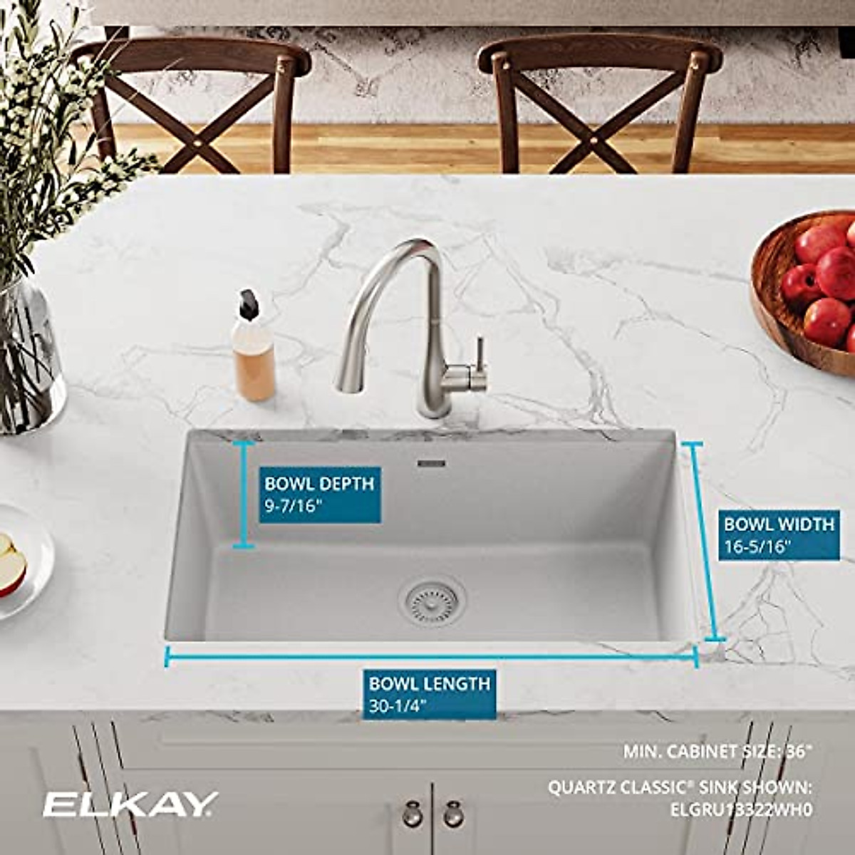 Elkay Quartz Classic ELGRU13322WH0 White Single Bowl Undermount Sink