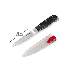 Sabatier Forged Triple-Rivet Paring Knife with Self-Sharpening Blade Cover, High-Carbon Stainless Steel, Razor-Sharp Kitchen Knife to Cut Fruit, Vegetables and more-3.5-Inch, Black