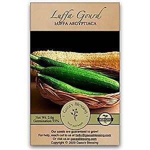 Gaea's Blessing Seeds - Luffa Gourd Seeds - Non-GMO - with Easy to Follow Planting Instructions - Heirloom Sponge Loofah Muop Huong 93% Germination Rate