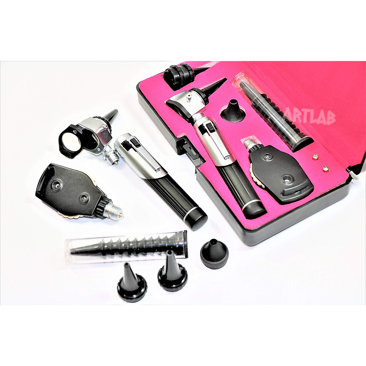 Artlab Multi-Function Otoscope Student Set-Multi-Function Ear Scope for Ear, Nose & Eye Examination with Disposable Speculum with 2 Free Replacement Bulbs (Include Hard Case)