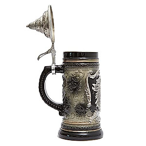 HAUCOZE Beer Stein Mug German Eagle Medallion Stanley Viking Tankard with Petwer Lid Birthday Gifts 0.6Liter