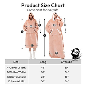 Wearable Blanket Hoodie for Women/Kids/Men, Oversized & Cozy Sherpa Lined Hoodie Sweatshirt Blanket(Pink,Long)