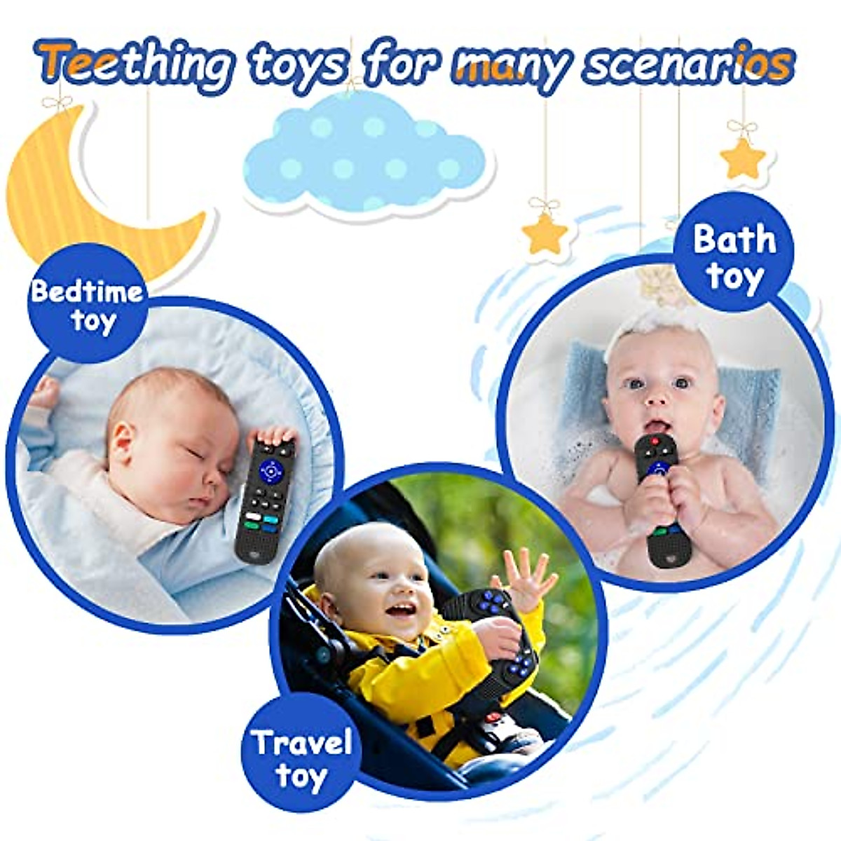 Mgtfbg 2-Pack Silicone TV Remote Control & Gaming Handle Teething Toys for Babies 6-18 Months, Boys Girls Baby Molar Teether Chew Toys Set Gift（Black)