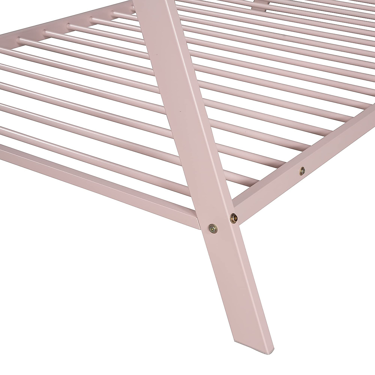 Twin House Bed for Kids, Metal Montessori Bed Tent Bed Frame Floor Play House Bed with Slat for Girls Boys, No Box Spring Needed - Pink