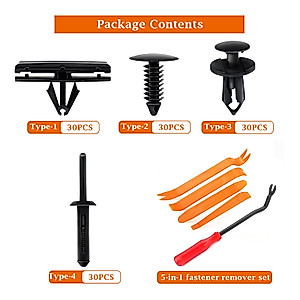 4 in 1 Wrangler Grille Fastener Retainer Clips, Fender Flare & Rocker Moulding Push-Type Clip, Fit 2007-2022 Wrangler&2005-2010 Grand Cherokee-125PCS