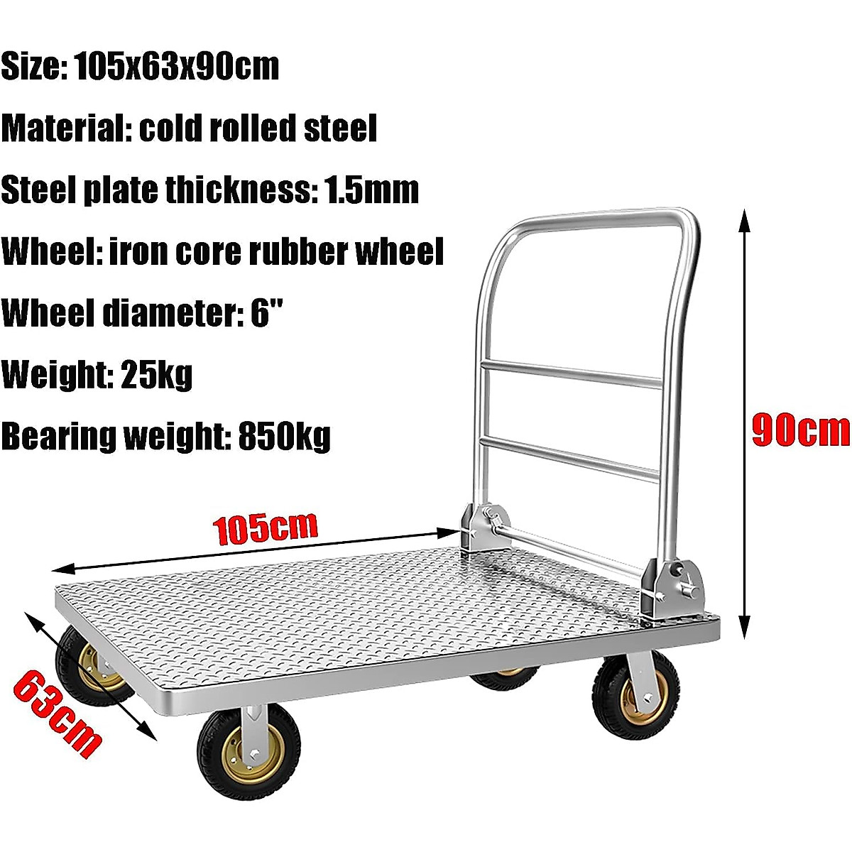 Platform Truck Platform Truck Steel Flat Handtruck with Wheels Folding Push Cart 120 * 80cm Flatbed Cart Load 600kg Moving Dolly Cart Reliable