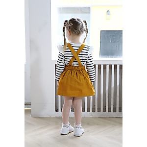 YOUNGER STAR Toddler Baby Girl Fall Outfits Long Sleeve T-shirt Top Suspender Skirt Overalls Toddler Girls Clothing Sets(2-3T,Yellow & T-shirt)