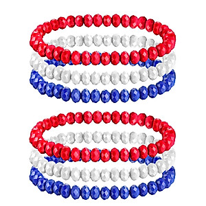 IDesign 2 Set USA American Flag Bracelet Set For Women Mens Red Blue White Beads Stretch Bracelet Set Patriotic 4th Of July Independence Day Gift Pack Of 2 (Beads Bracelet)
