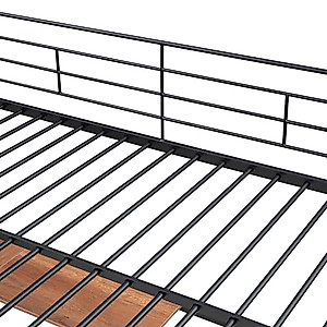 ATY Full Size Loft Bed with L-Shaped Desk and Wardrobe &Storage Shelves, Stairway Metal Bedframe w/Grid, Save Space Design, for Bedroom, Dorm, No Spring Need Required, Black