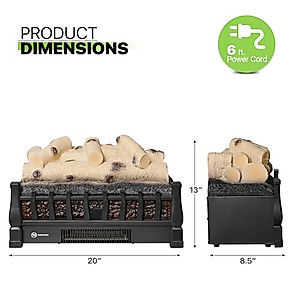 Magshion 20-Inch 1500W Faux Log Electric Fireplace Insert Heater with Fan and Remote Control