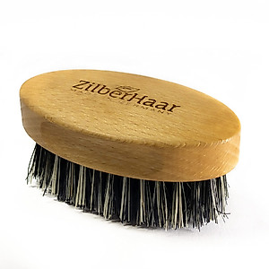 ZilberHaar - Elemental Beard Brush for Men and Mustache Brush - Stiff Natural Bristles and Beech wood - 100% Animal free - Made in Germany - 3 inches long