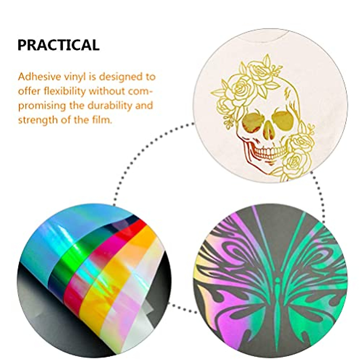 VILLCASE 5 Rolls Vinyl Lettering Film Vinyls Color Changing Vinyl Holographic Vinyl Glass Vinyl Film Transfer Tape for Vinyl Adhesive Vinyl White Vinyl Transfer Paper Five Colors The Pet