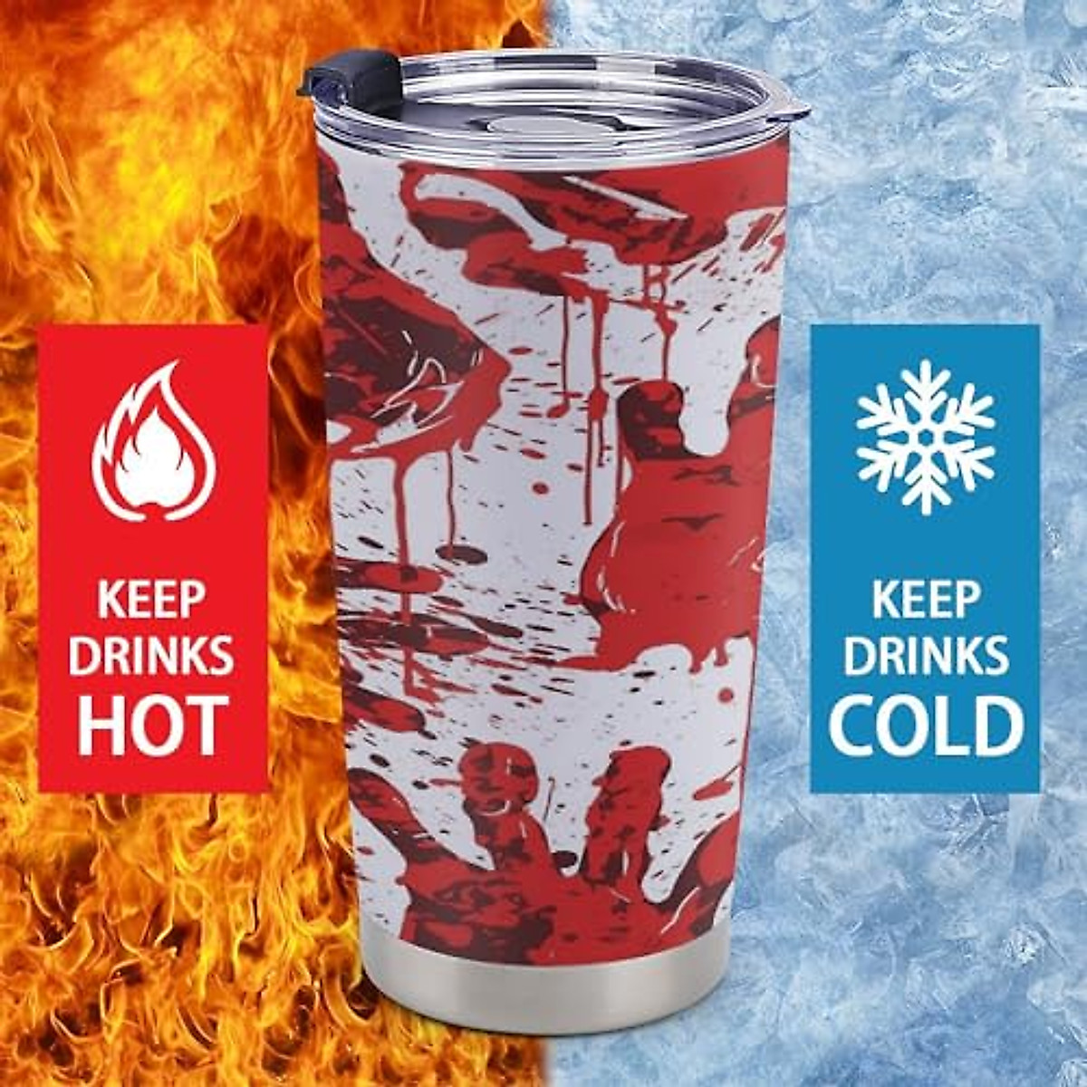 FHENMSA Reusable Plastic Water Cups with Lids,Bloody Handprints Print Anti-overflow Cup,sports Travel Coffee Cup