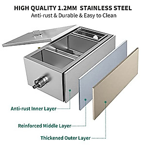 YITAHOME Grease Trap, 25LB Commercial Stainless Steel Interceptor for Restaurant, Cafe, Home Commercial Kitchen, Sink, Dishwasher, 1.5 inches Inlet & Outlet