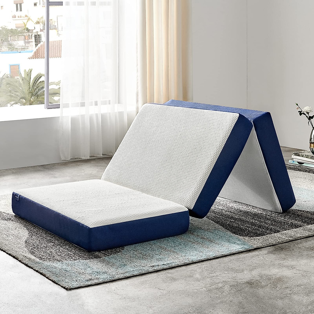 JINGWEI Folding Mattress, Tri-fold Memory Foam Mattress Topper with Washable Cover, 6-Inch Full Size, Play Mat, Foldable Bed, Guest beds, Camp Portable Bed, 52"*73"*6" inch