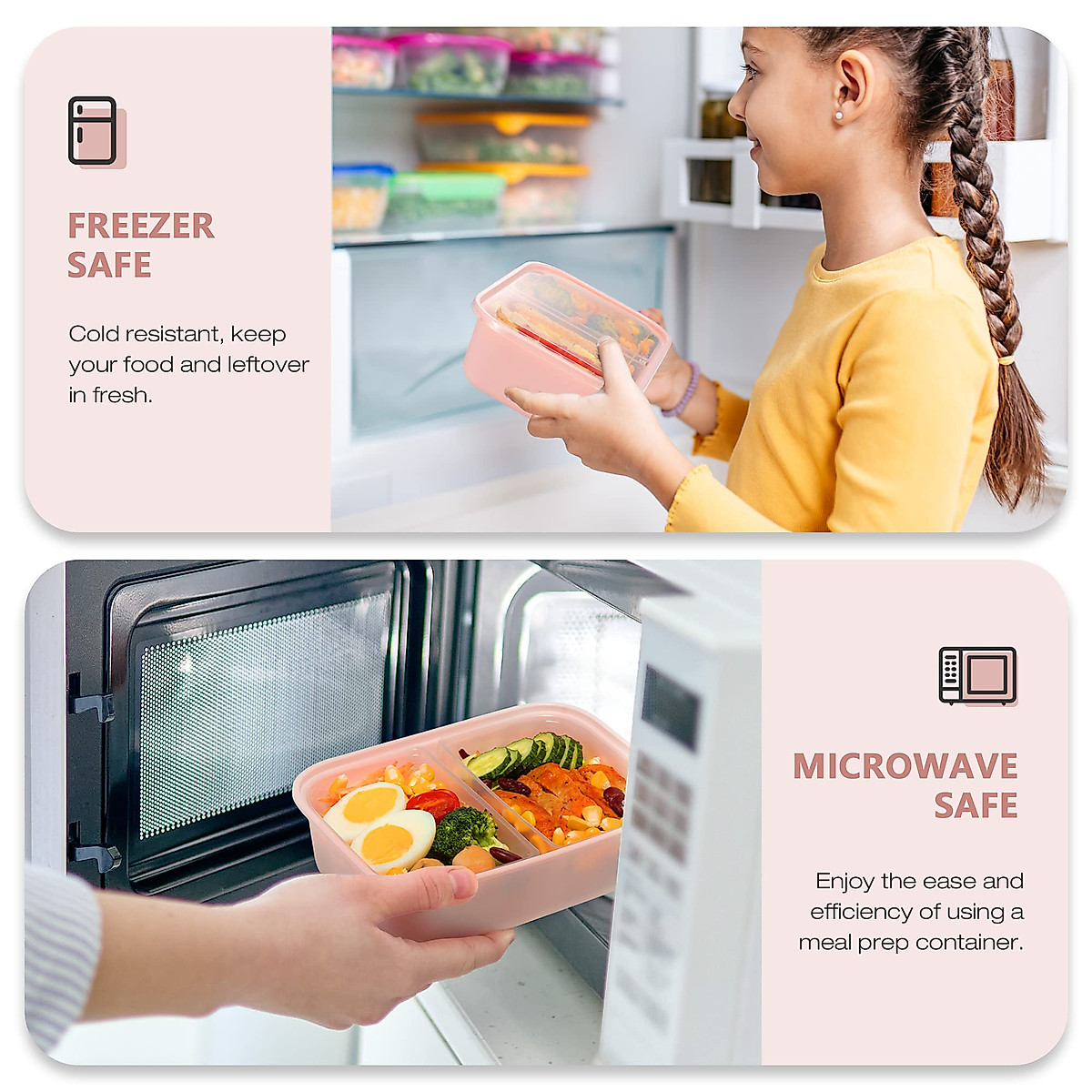 Glotoch Pink Meal Prep Containers Reusable,38OZ 1or2 Compartment To Go Containers, Double Use as Divided Plastic Food Prep Containers with Lids for Lunch, Microwave&Freezer Safe, BPA-Free,30 Packs