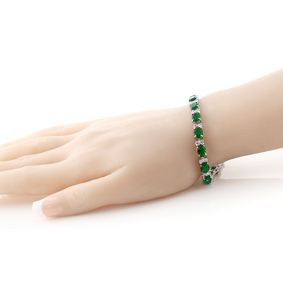 Gem Stone King 40.00 Ct Oval and Round Green Color Cubic Zirconias CZ Tennis Bracelet for Women 7 Inch