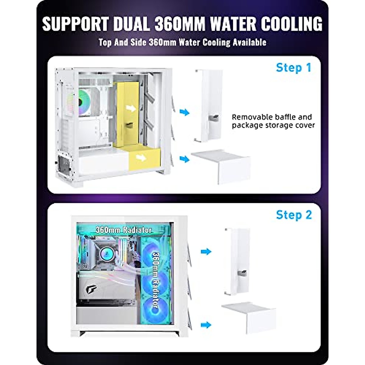 Segotep T3 White Mid-Tower ATX Gaming PC Case, Support Top & Side 360mm Radiators, GPU Snap-On Opening & Closing Front Panel, Type-C Ready, Tool-Free Disassemble (Pre-Install One ARGB & PWM Fan)