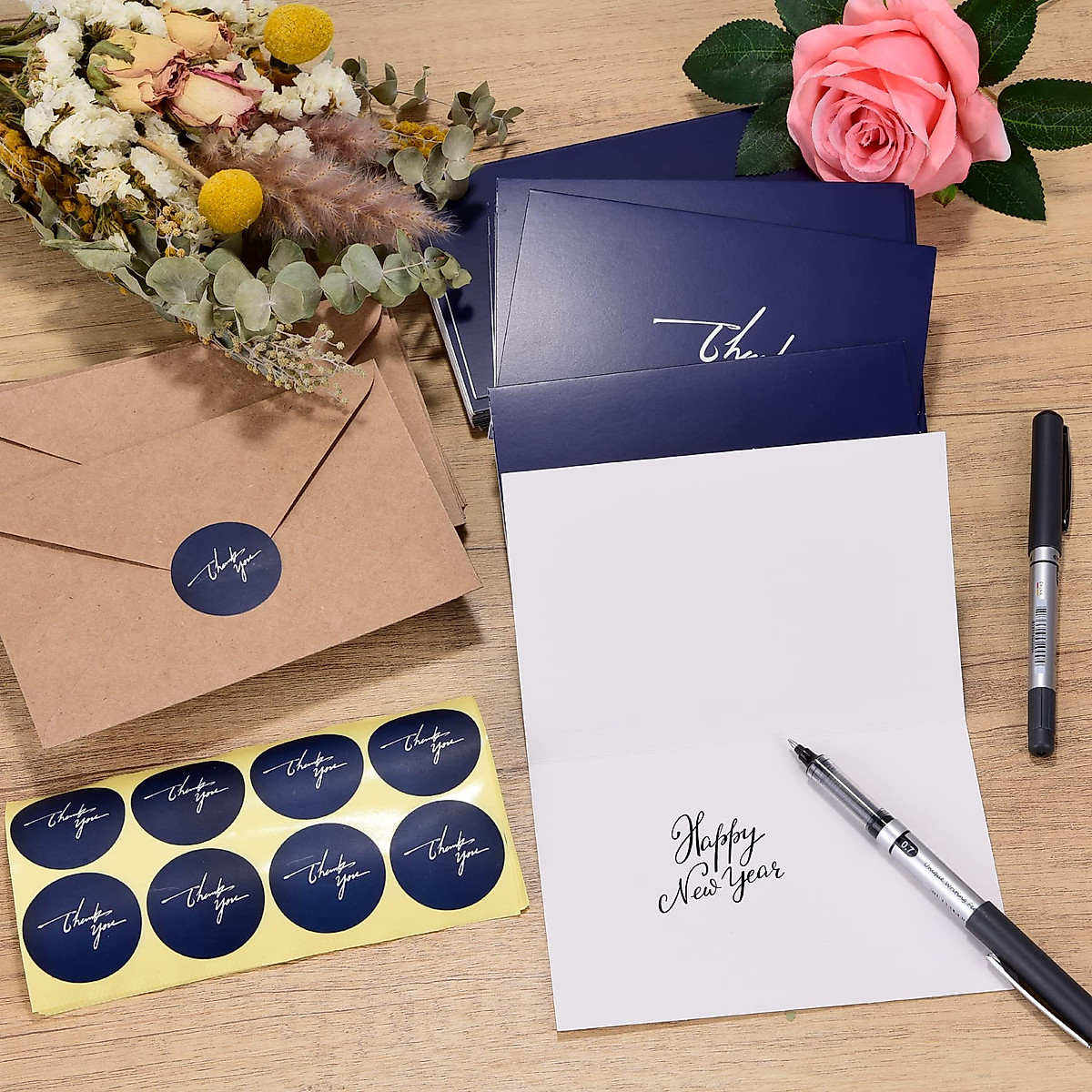 100 Pack 4x6 Thank You Cards with Envelopes and Stickers - Perfect for Weddings,Bridal Showers,Baby Showers,Graduations,Birthdays,Funerals,Small Business,Business and Formal All Occasion（Navy Blue）