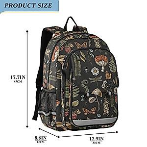 Mushroom Dragonfly Butterfly Backpack for Women Men, Large Student School Bookbag 15.6 in Laptop Bag Purse Travel Casual Daypack
