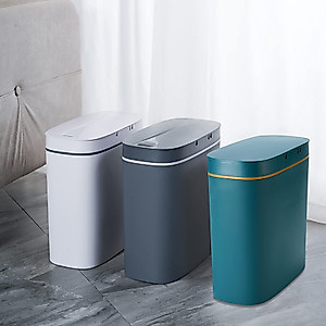 ALEEIK Motion Sensor Trash Can with Lid,3.7 Gallon Automatic Touchless Trash Can Slim Smart Plastic Narrow Trash Bin Wastebasket Rechargeable Waterproof Garbage Can, Gray