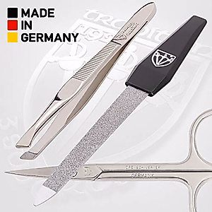 3 Swords Germany - brand quality 5 piece manicure pedicure grooming kit set for professional finger & toe nail care scissors clipper genuine leather case in gift box, Made in Solingen Germany (03638)