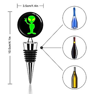 Alien Peace Sign Wine Bottle Stoppers Reusable Plug Wine Saver Corks for Beverage Holiday Party Kitchen Decorative
