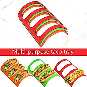 Koluti Colorful Taco Holder Stand Set of 6, Hard and Sturdy Taco Shell Plates Tray Style Rack, Each Hold 3 Tacos, BPA Free Food Grade Plastic Material, Microwave & Dishwasher Safe, （Red Orange Green）