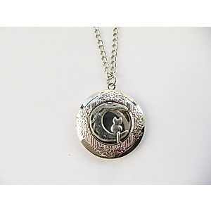 Cat and Moon Locket Necklace - Moon Cat Charm - Cat Locket- Cat Lovers Gift - Moon Locket - Cat Sitting on The Moon - Cute Jewellery