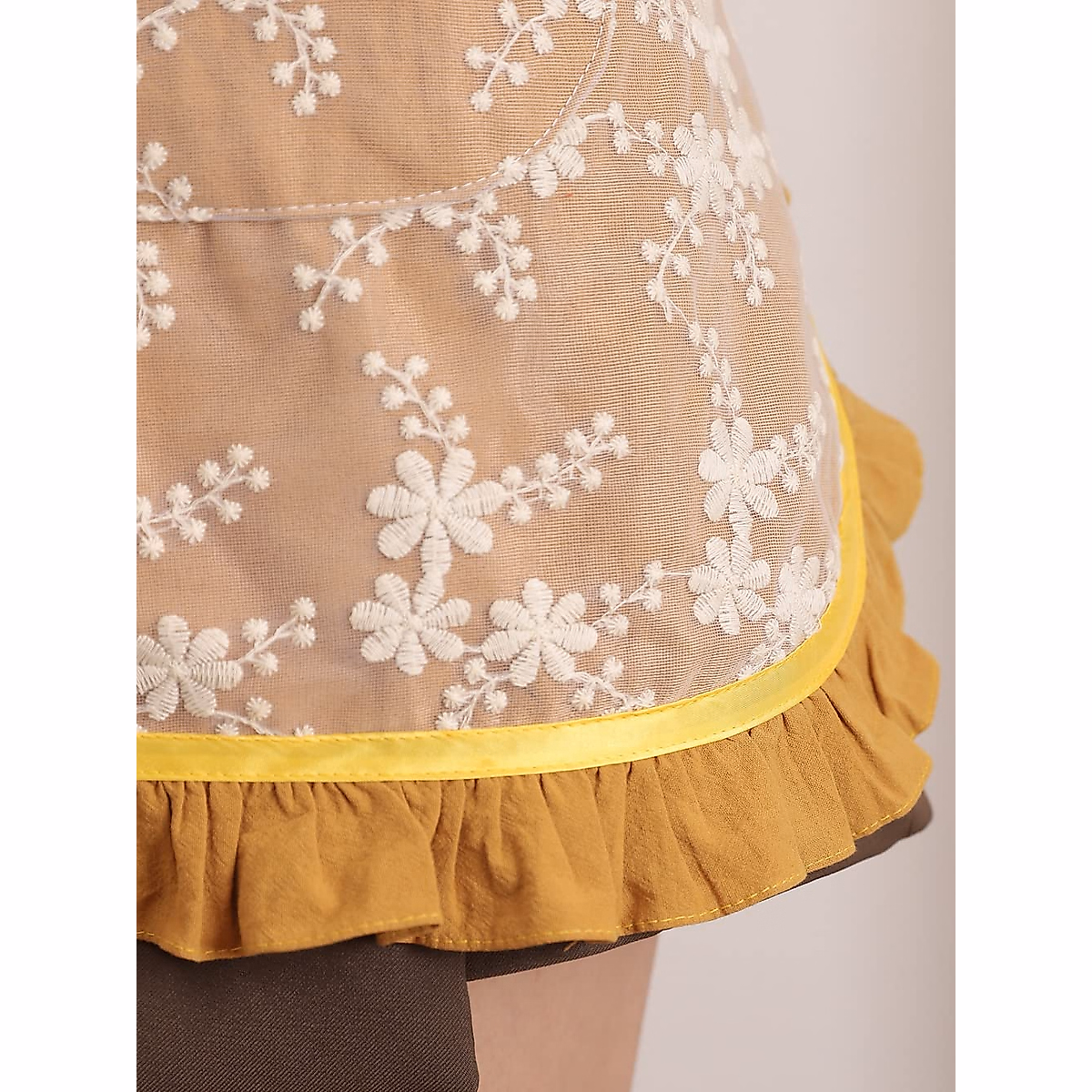 Floosum Lovely Waist Apron with 2 Pockets - Cotton Lace Embroidered Server Aprons Waitress Apron Half Bistro Short Apron for Womens Girls(Yellow)