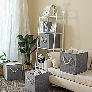 Yawinhe Collapsible Storage Basket 6-Pack, Open Storage Cube Bins with Thick Rope Handles, for Organizing, Shelves, Toys, Clothes, Office, 12.6x12.6x12.6in, Grey, SNK033G-6