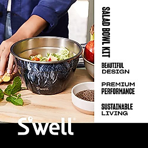 S'well Stainless Steel Salad Bowl Kit - 64oz, Azurite - Comes with 2oz Condiment Container and Removable Tray for Organization - Leak-Proof, Easy to Clean, Dishwasher Safe